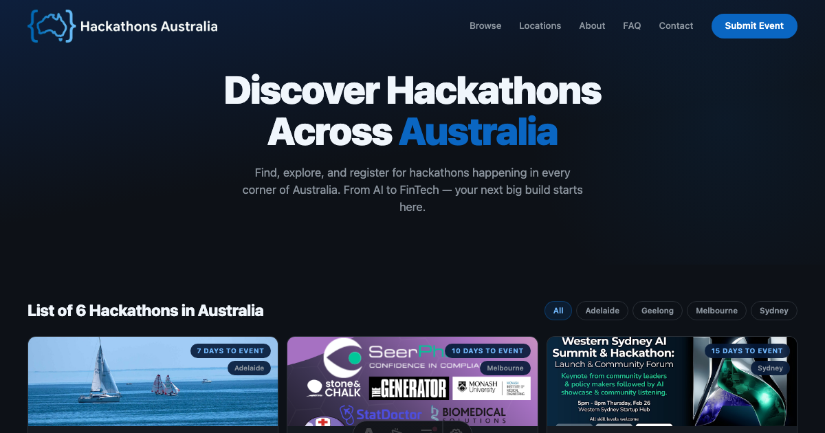 Find Hackathons Australia 2026 - List of 12 Hackathons across Australia